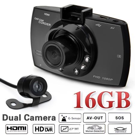 Dual Car Camera HD 1080p Dash DVR Video Camera Recorder Crash Cam Night ...