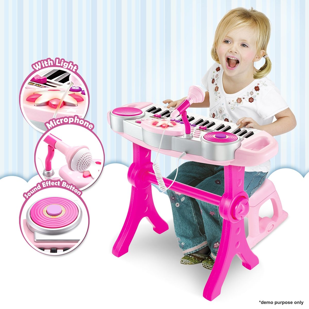 Pink Electric Organ Keyboard Rock Star Set
