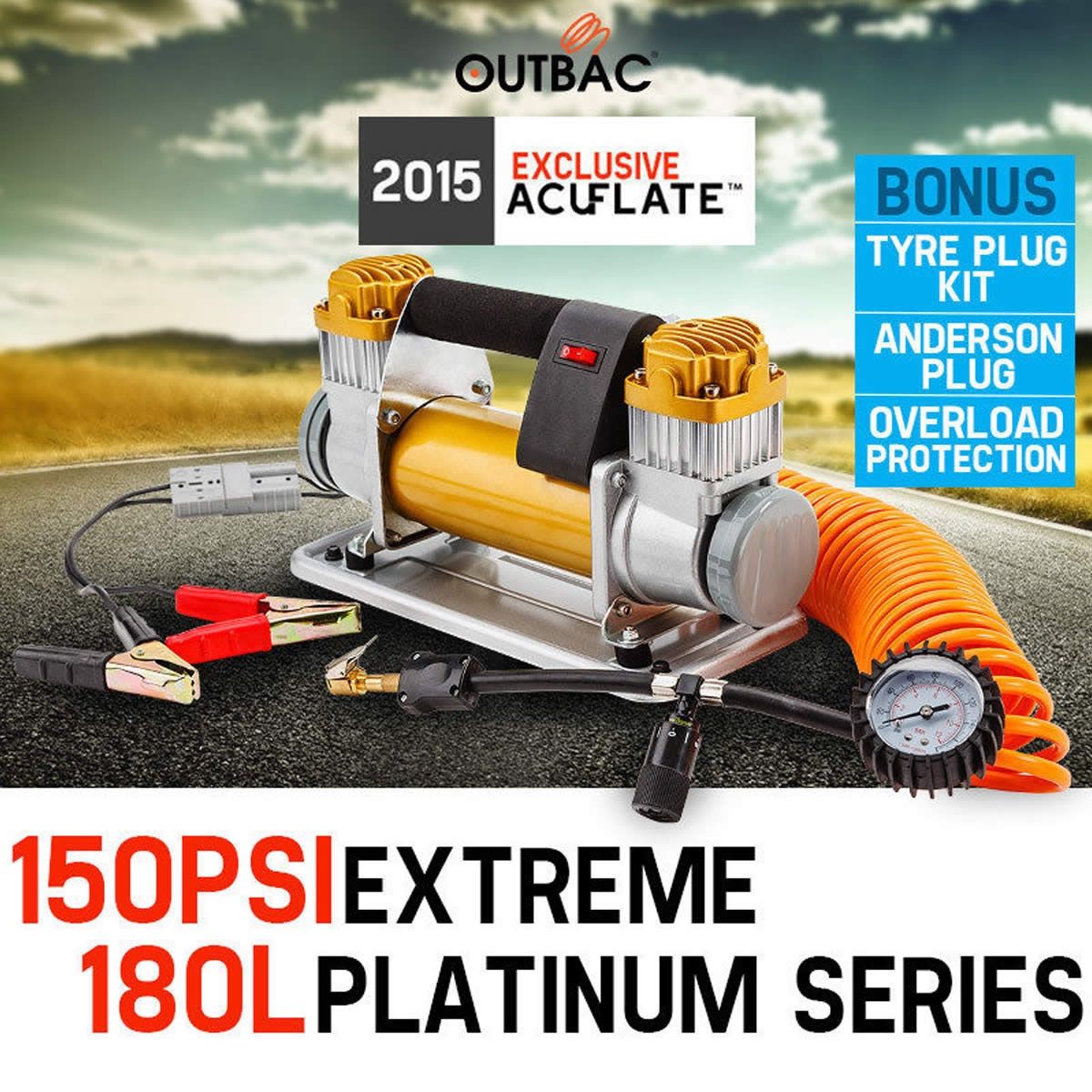 Outbac Air Compressor 12V 180L 150PSI 4x4 Portable Car Compressor - Gold