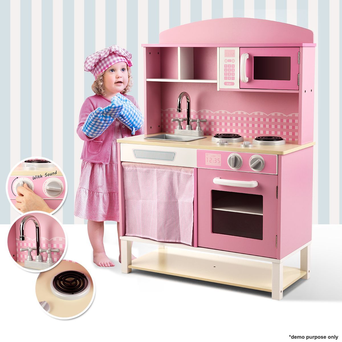 Pink Toy Kitchen with Sink & Microwave Oven