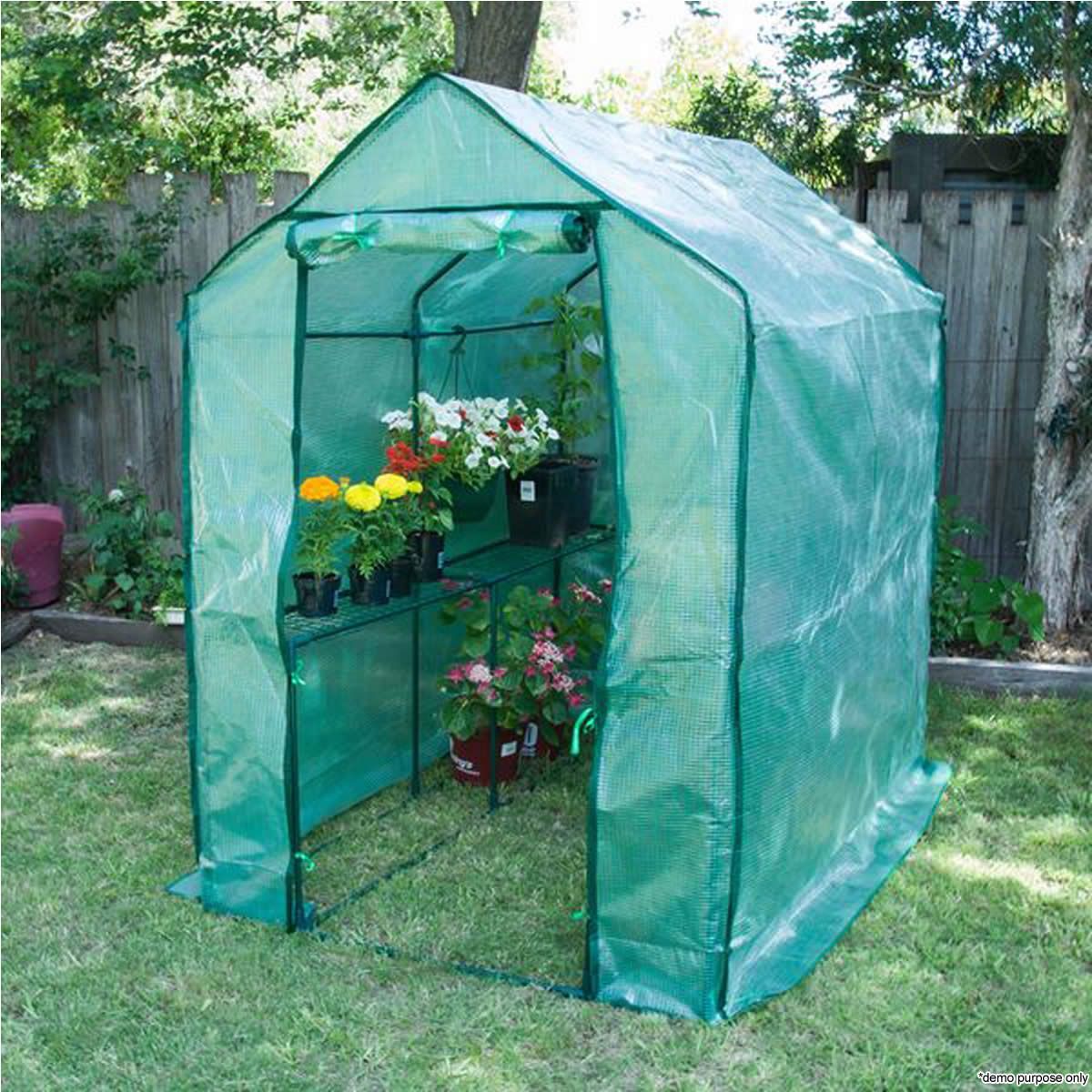 Greenhouse Walk-in Garden Shed Mesh PE Cover With Shelf