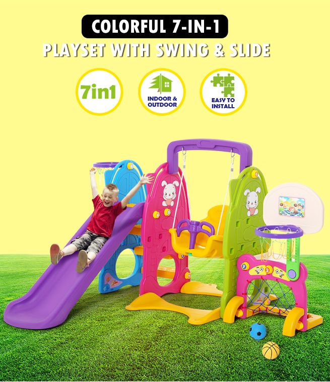 Colorful 7-in-1 Playset with Swing & Slide Toys | Crazy Sales