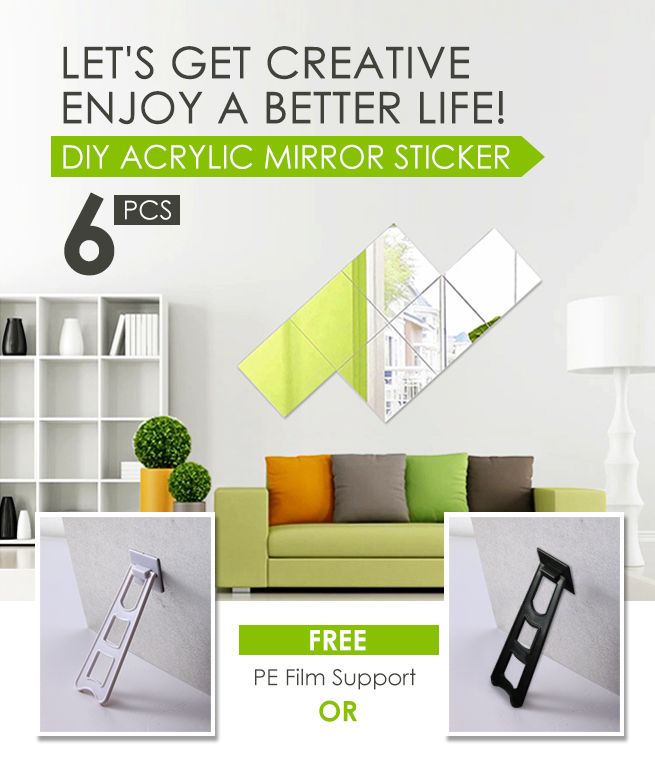 Set of 6 Acrylic DIY Mirror Wall Sticker | Crazy Sales