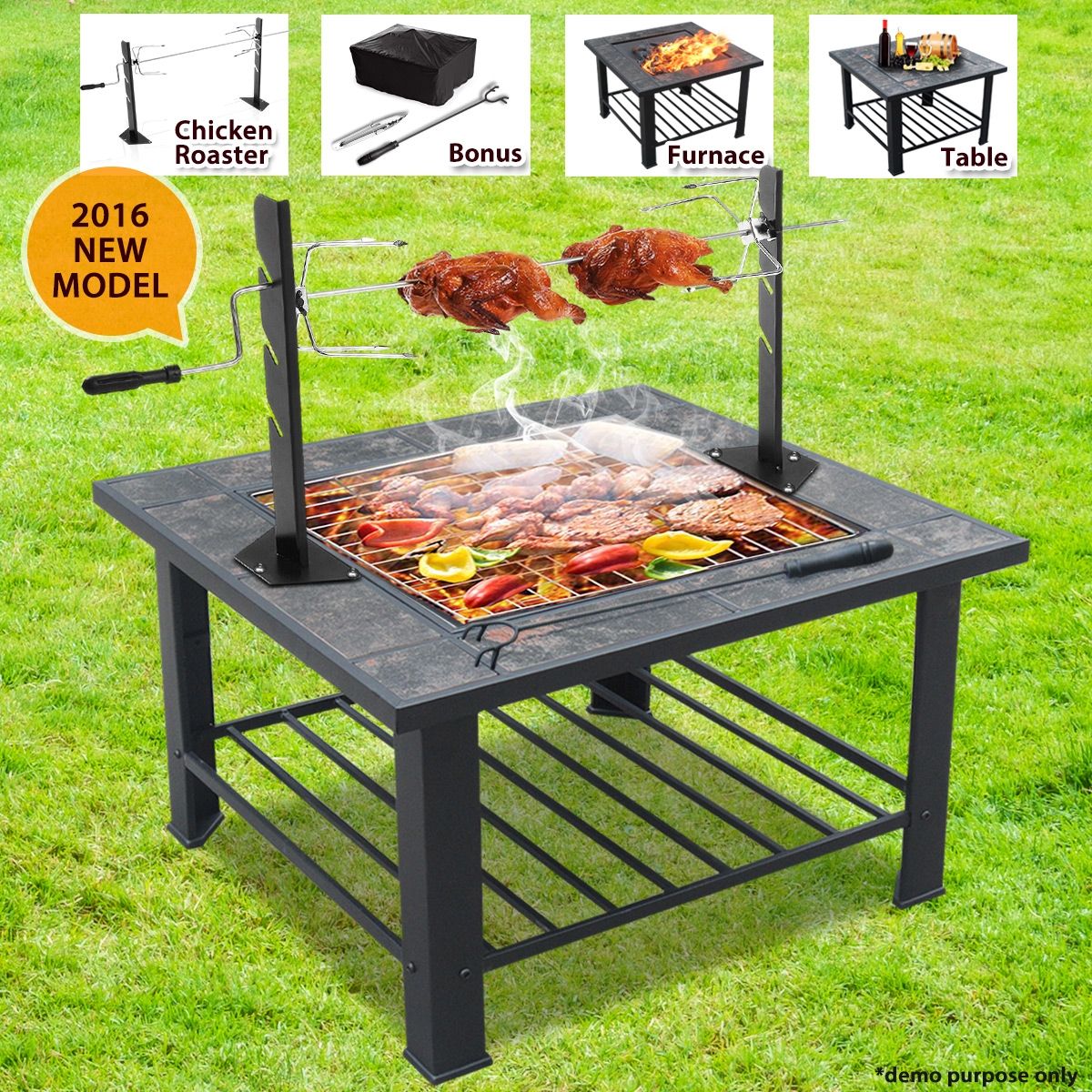 Multi-Function BBQ Fire Pit with Removable Chicken Roaster