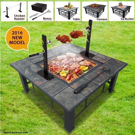 5-in-1 Multi-Function BBQ Pit Table with Removable Chicken Roaster ...
