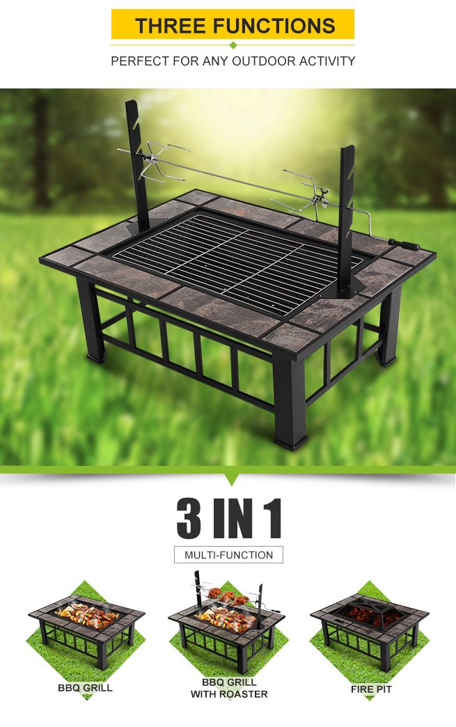 3-in-1 Extra Long Multi-Function BBQ Pit Table with Removable Chicken ...
