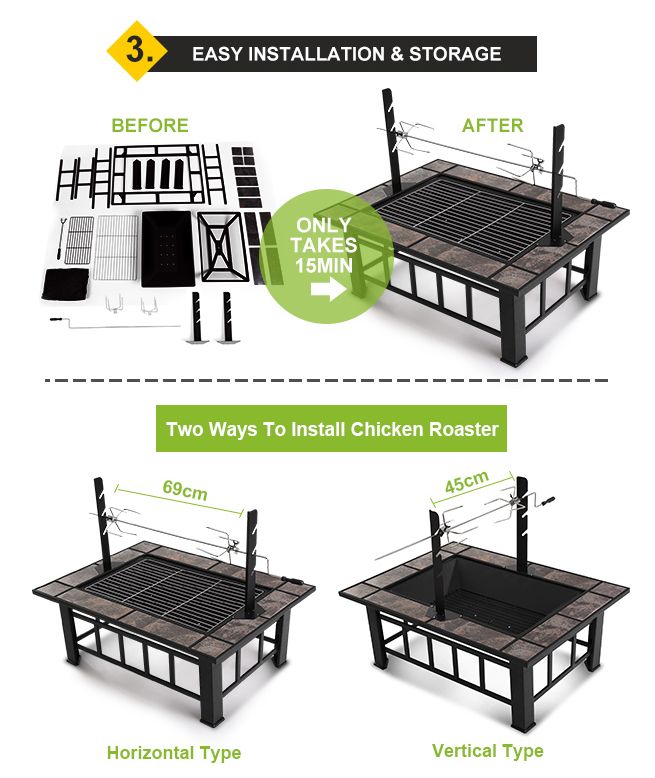 3-in-1 Extra Long Multi-Function BBQ Pit Table with Removable Chicken ...