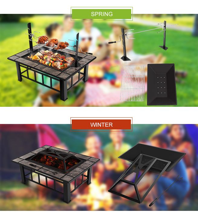 3-in-1 Extra Long Multi-Function BBQ Pit Table with Removable Chicken ...