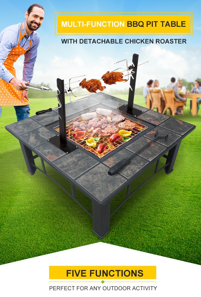 5-in-1 Multi-Function BBQ Pit Table with Removable Chicken Roaster ...