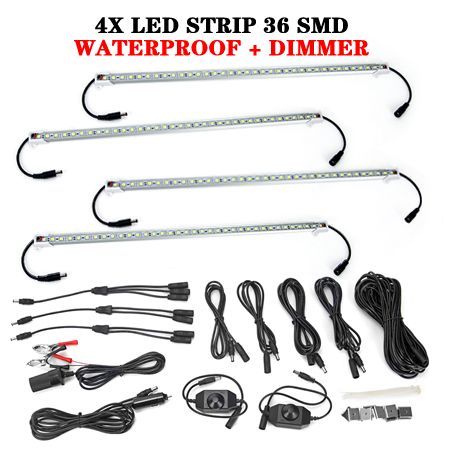 4x Bar 12V Linkable Rigid LED Camping Strip Light Kit