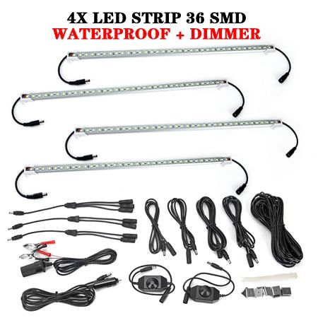 4x Bar 12V Linkable Rigid LED Camping Strip Light Kit