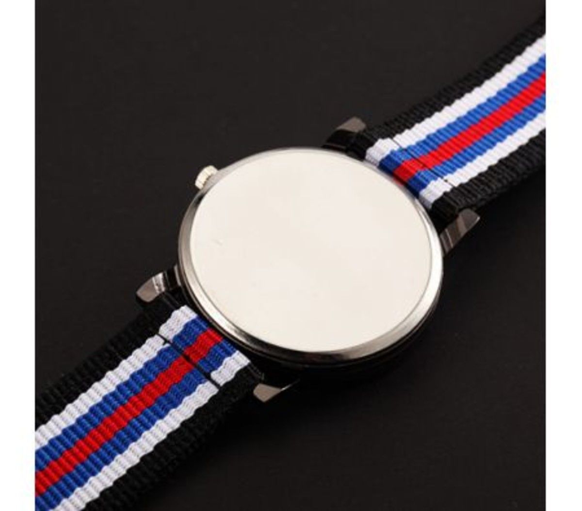 Men's Simple Black Dial Stripe Fabric Band Quartz Wrist Watch | Crazy Sales