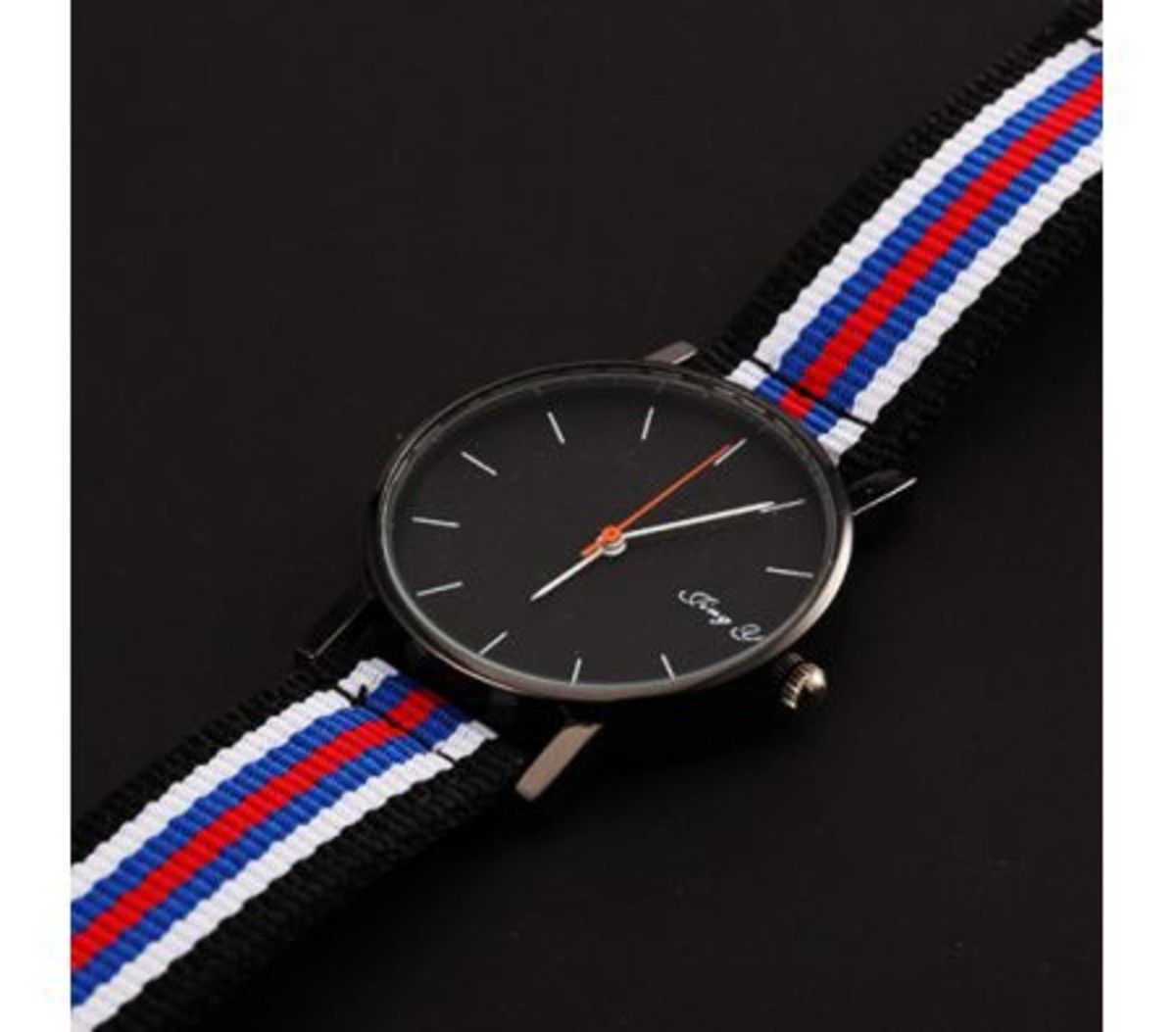 Men's Simple Black Dial Stripe Fabric Band Quartz Wrist Watch | Crazy Sales