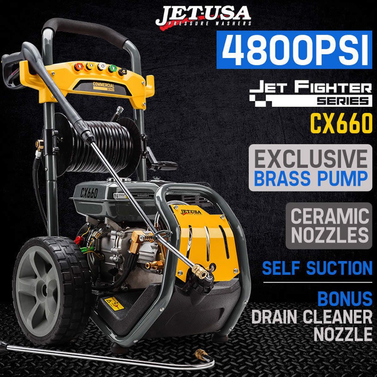 JetUSA Pressure Washer - Petrol Powered 8HP 4800PSI High Pressure ...