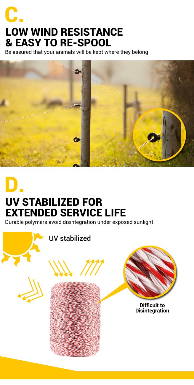 500m Polywire Roll Electric Fence Energiser Stainless Steel Poly Wire ...