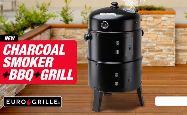 Euro-Grille Portable 3 in 1 Charcoal Smoker BBQ Grill | Crazy Sales