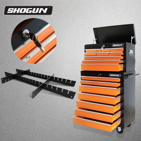 Shogun Tool Box with Adjustable Drawer Divider - Black and Orange