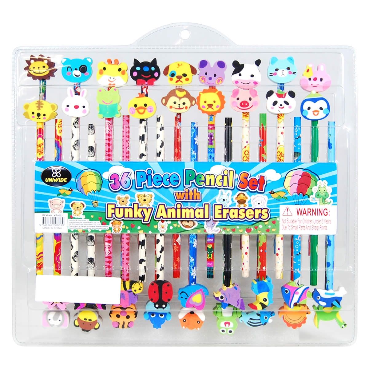 36 Piece Pencil Set with Animal Erasers