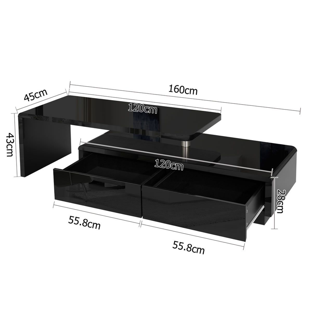Rotatable L Shape Bench TV Stand High Gloss - Black | Crazy Sales