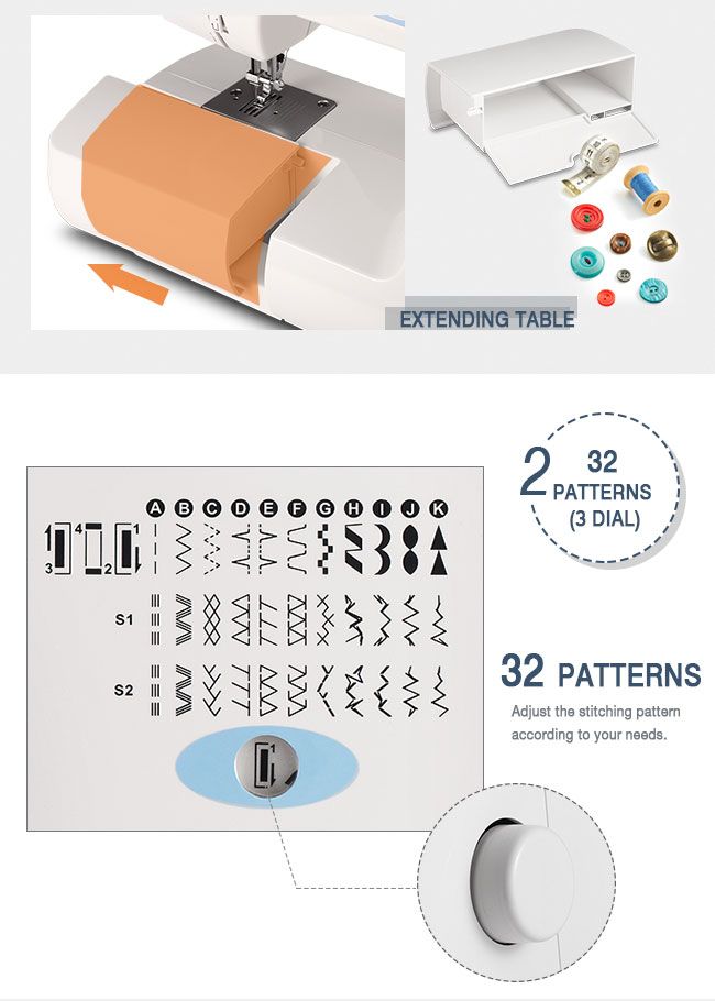 CARINA 32-Pattern Mini Sewing Machine-Blue | Crazy Sales