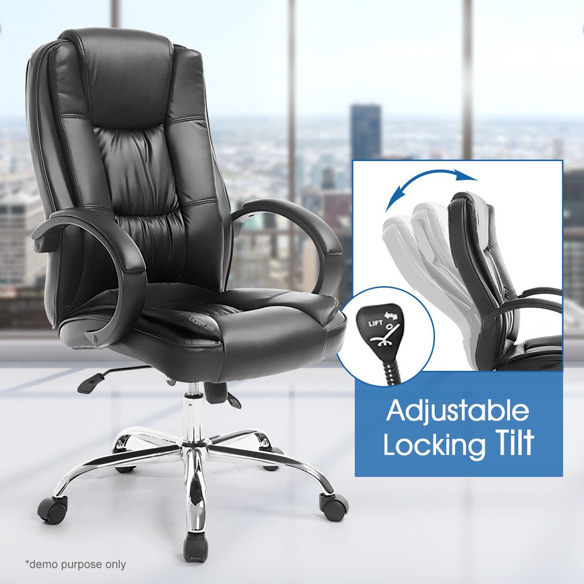 Deluxe PU Leather Office Computer Chair Tile Adjustable Home Chair ...