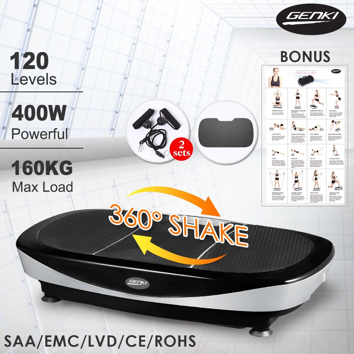 Genki 3D Shake Body Vibration Machine - Two Motor Silver