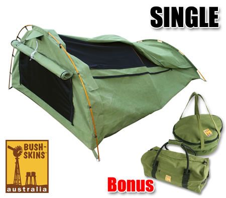 Bushskins Single Tent Deluxe Dome Canvas Swag Wentworth Combo - Swag ...