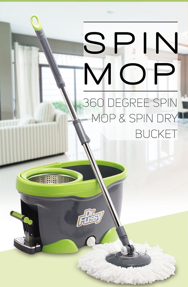 360 Degree Spin Mop & Stainless Steel Dry Bucket with Four Free Mop ...