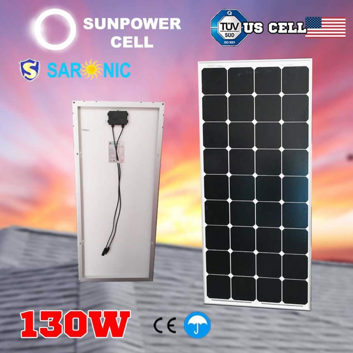 Saronic 12V 130W Solar Panel Kit Home Camping Power Generator Mono ...