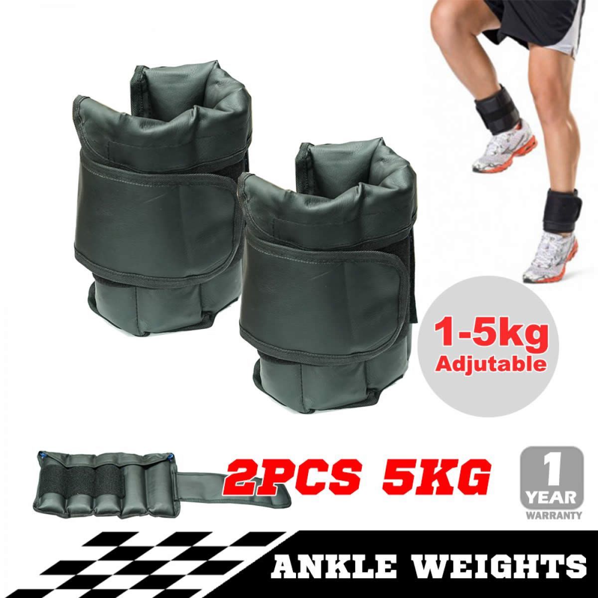 2x 5kg Adjustable Ankle Weights Fitness Gym Training Exercise Equipment ...