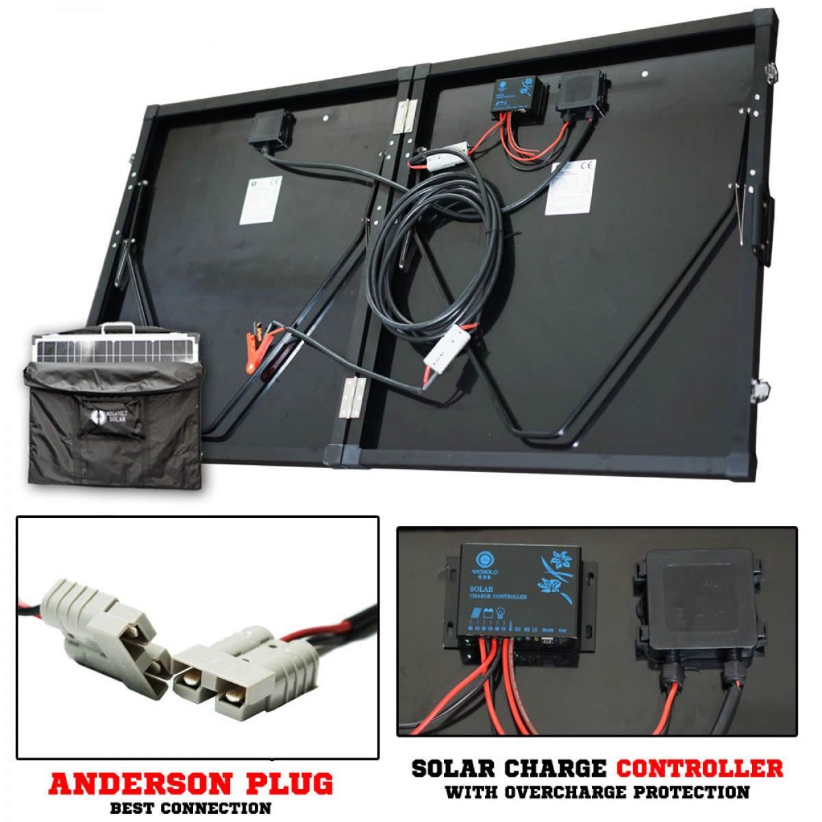 Megavolt 12V 180W Folding Solar Panel Kit Black Silicon Mono MPPT Power ...