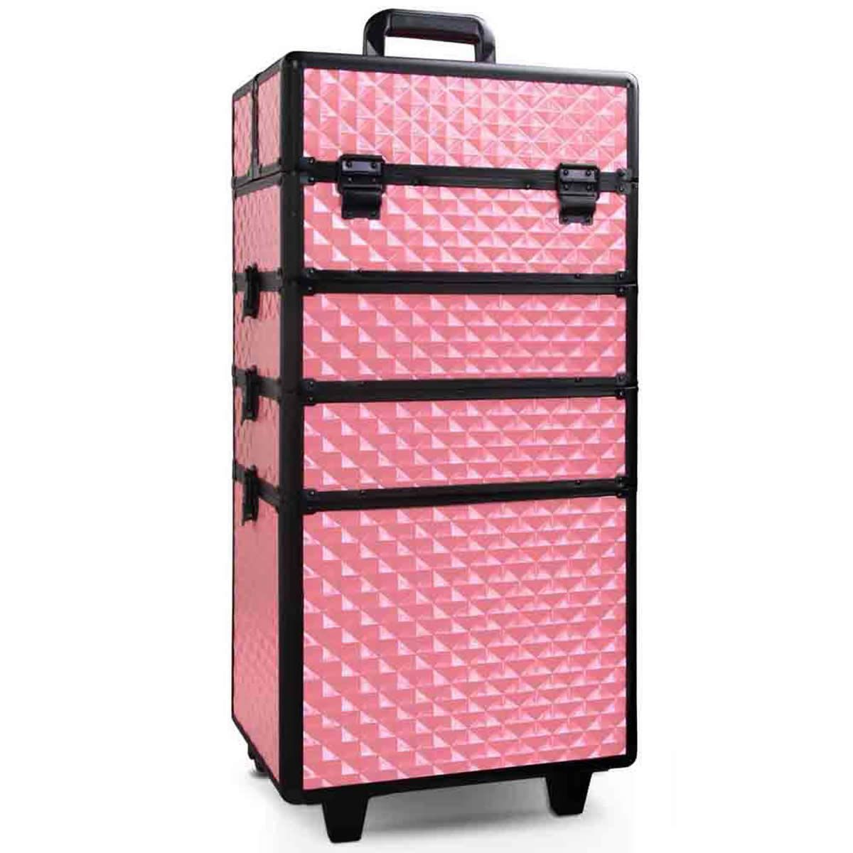 7 in 1 Portable Beauty Make up Cosmetic Trolley Case - Pink