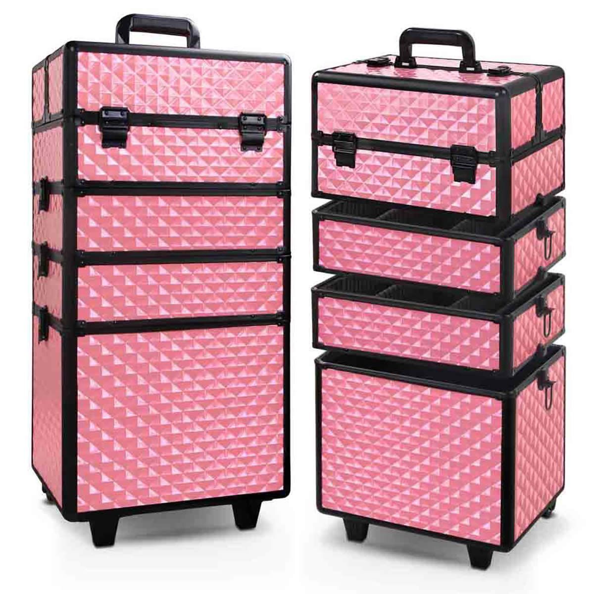 7 in 1 Portable Beauty Make up Cosmetic Trolley Case - Pink | Crazy Sales