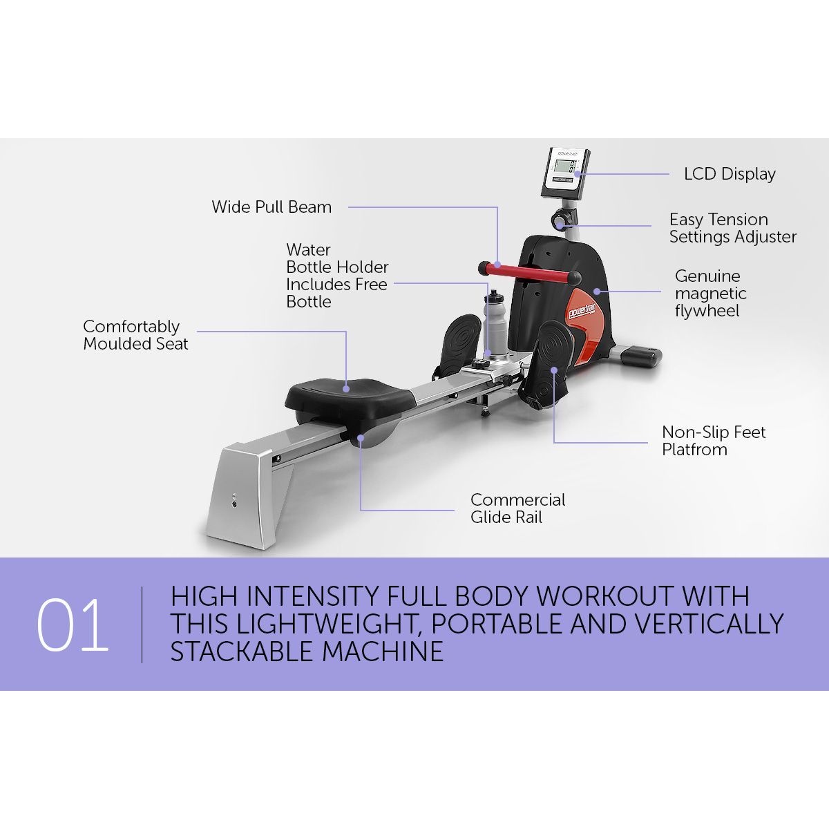 Powertrain Magnetic Flywheel Rowing Machine - Black | Crazy Sales