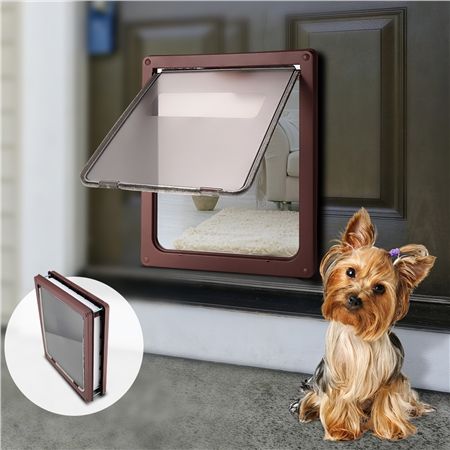 Extra Large 2 Way Lockable Pet Dog Cat Brushy Flap Door-Coffee