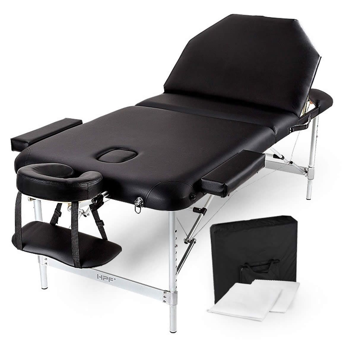 HPF 3 Fold Portable Aluminium Massage Table - Black | Crazy Sales