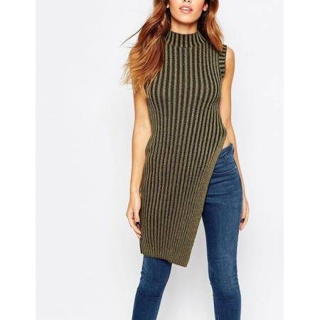 Women Side Split Sleeveless Long Sweater