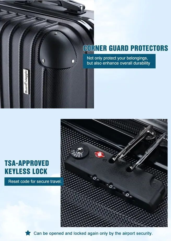 2Pc Hard Shell Luggage Suitcase Set-Black With TSA Lock | Crazy Sales