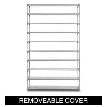 10 Tier Portable Shoe Rack with Woven Cloth Cover-60 Pairs-Silver/Grey ...