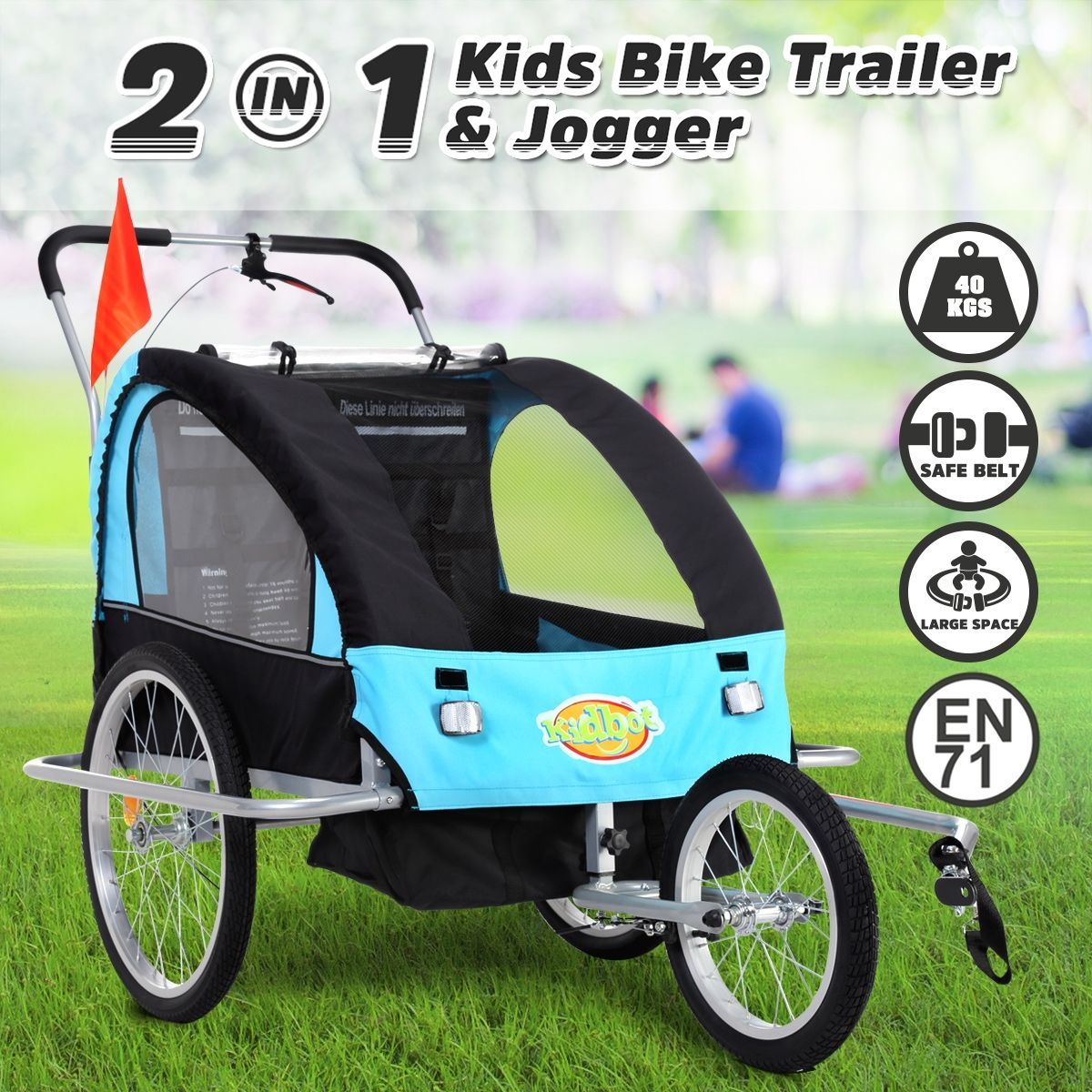 NEW Safety Kidbot 2 IN 1 Portable Bicycle Trailer Pram Stoller Children ...