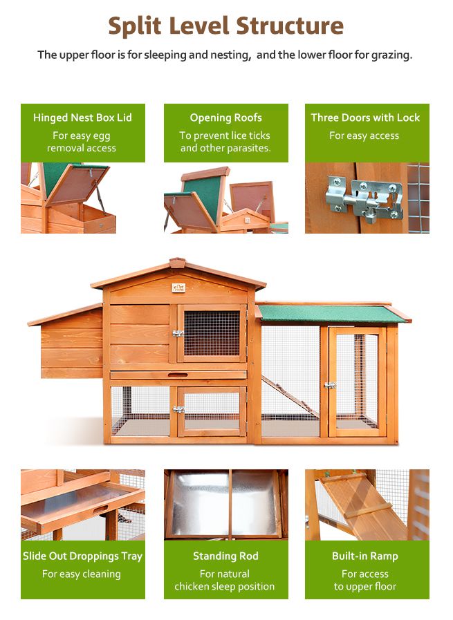 Wooden Chicken Coop Rabbit Hutch Guinea Pig Ferret Cage Hen House 2 ...