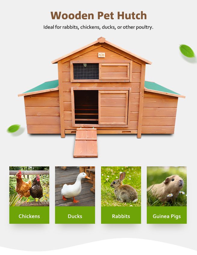 Wooden Chicken Coop Rabbit Hutch Guinea Pig Ferret Cage Hen House With ...