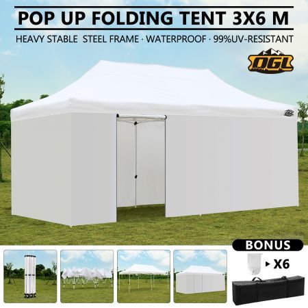 OGL 3x6M Outdoor Folding Marquee Gazebo Party Tent-White | Crazy Sales