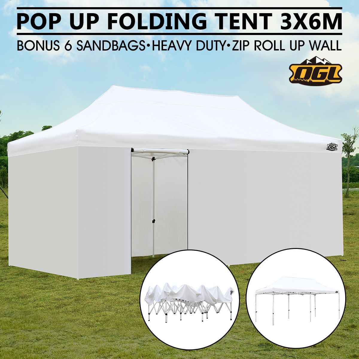 OGL 3x6M Pop Up Outdoor Folding Marquee Gazebo Party Tent White