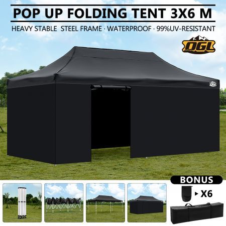 OGL 3x6M Outdoor Folding Marquee Gazebo Party Tent-Black | Crazy Sales
