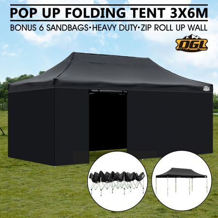 OGL 3x6M Pop Up Outdoor Folding Marquee Gazebo Party Tent Black
