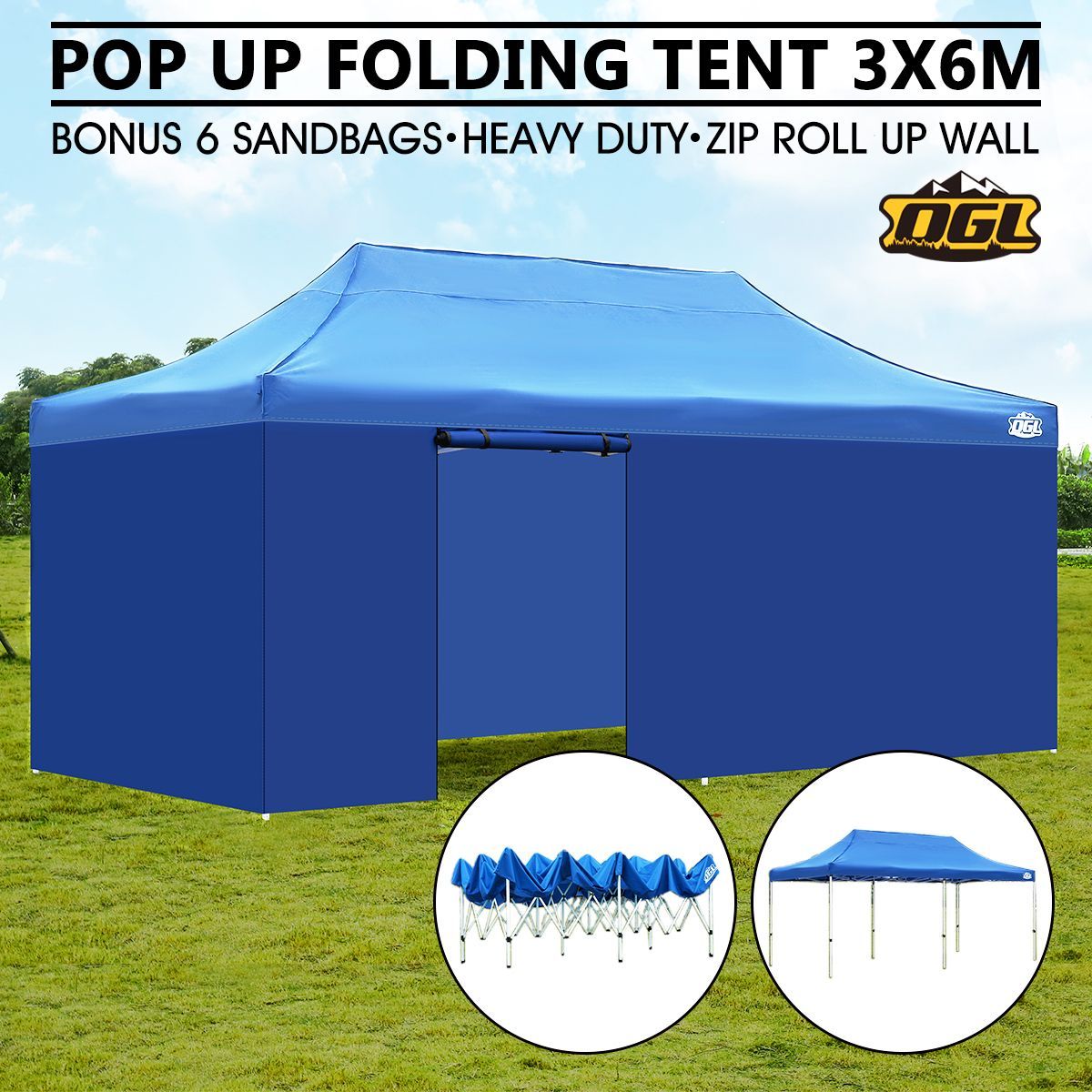 OGL 3x6M Pop Up Outdoor Folding Marquee Gazebo Party Tent Blue