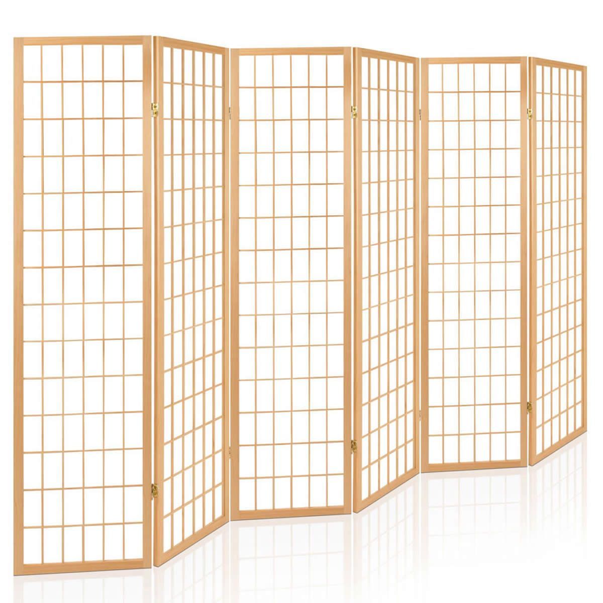 Solid Wooden Timber 6 Panel Room Divider 261cm Wide - Natural | Crazy Sales