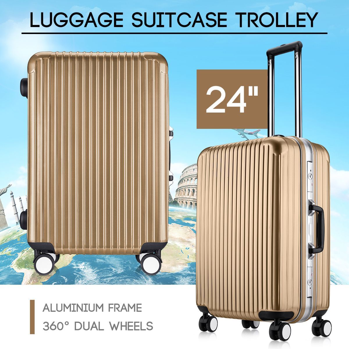 24" Champagne Lightweight Hard Case Aluminum Luggage Trolley