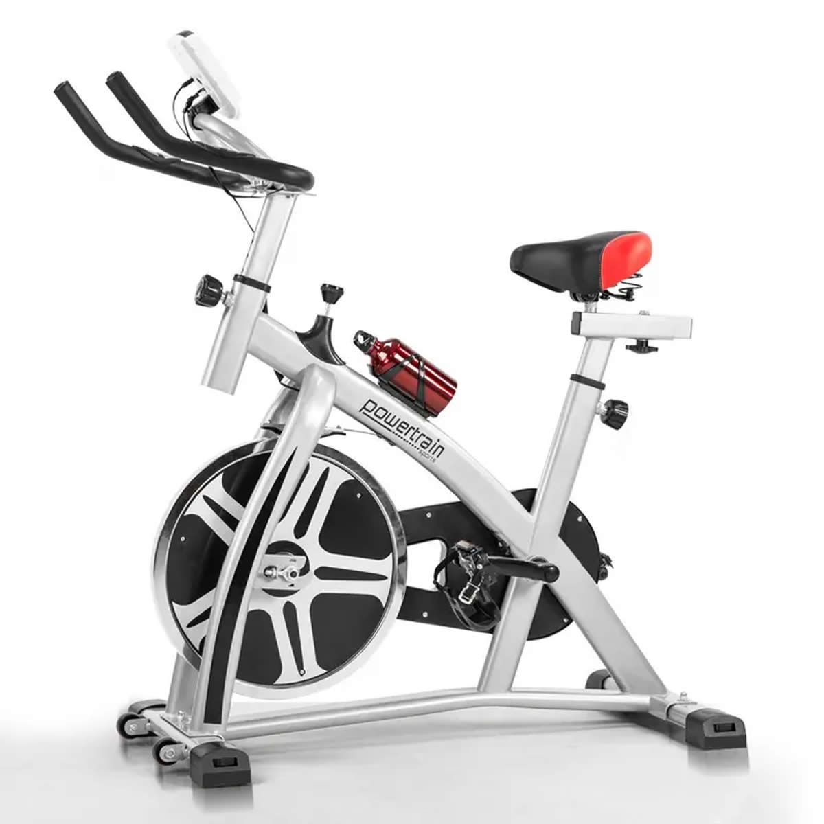 PowerTrain Home Gym Fitness Heavy Flywheel Exercise Spin Bike - Silver